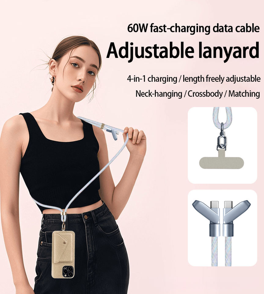 2027 New Launch Lanyard Cable Dual Type-C 60W Super Fast Charging PD ...