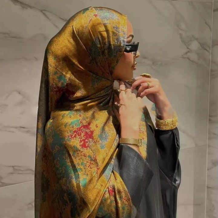 Luxurious Silk Water Print Shawl Hijab Scarves for Muslim Women