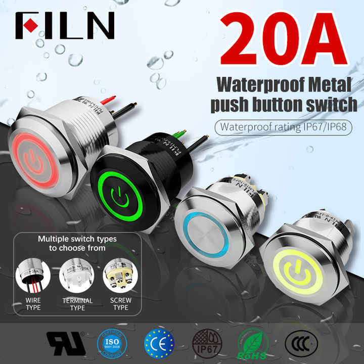 FILN 20A Push Button Switch - Illuminated, Waterproof, and Durable