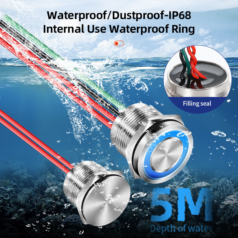 2A 12V 24V 16mm Piezo Switch IP68 Touch Switch Waterproof LED ...
