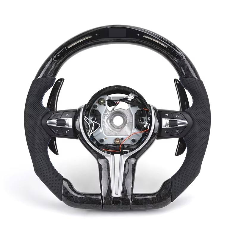 Custom Carbon Fiber Steering Wheel with LED Lights & Perforated Leather ...