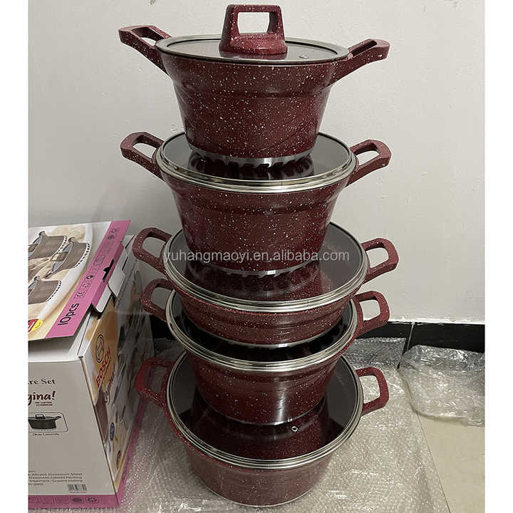 10pcs Classic Design Non-Stick Die Cast Granite Aluminum Casserole Pot ...