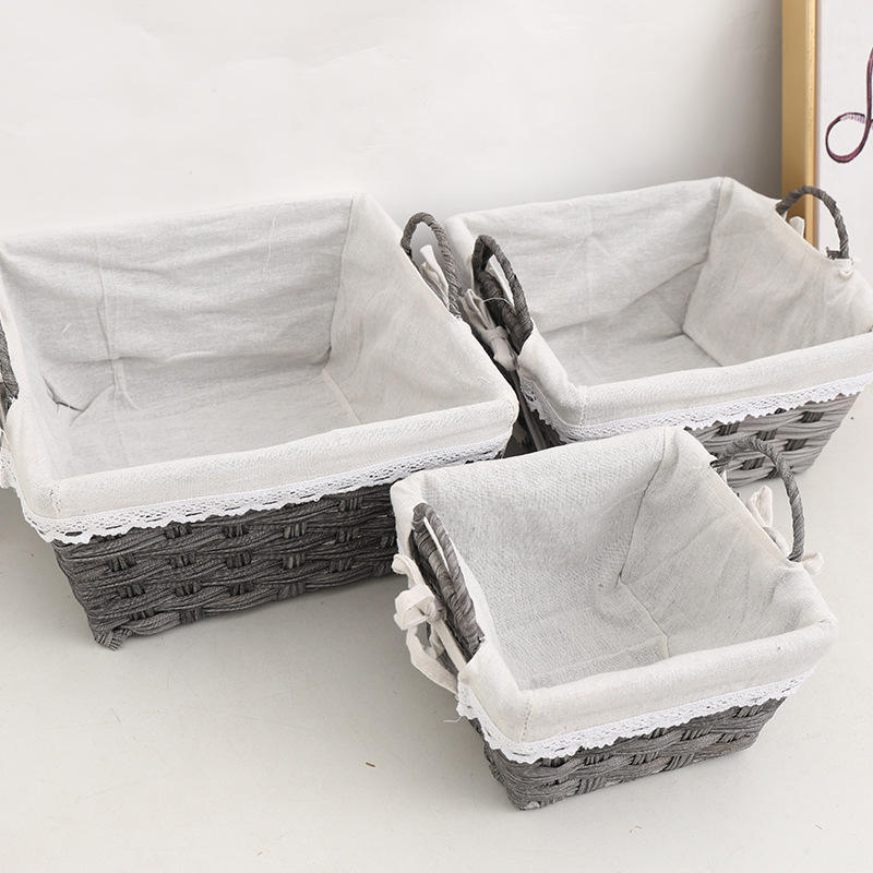Eco-Friendly Rectangle Rattan-Like Woven Storage Basket Set Cute Design ...