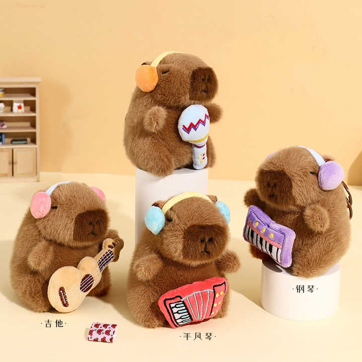 Kawaii Music Headphone Plush Capybara Keychain Stuffed Animal Cartoon ...