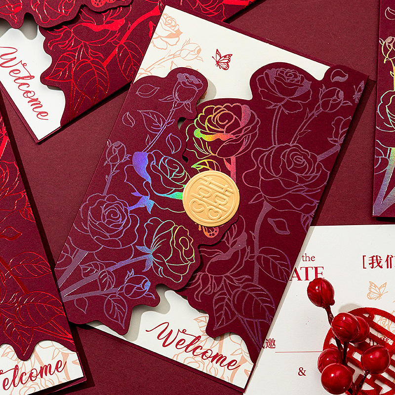 Wedding Invitation Specialty Paper Wine Red High-End Light Luxury ...