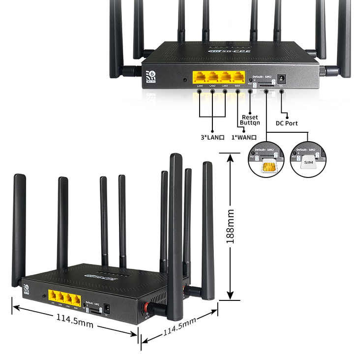 WIFI6 5G Router AX3000 with 2SIM Slot - ZBT/OEM Z8105AX-M2-T
