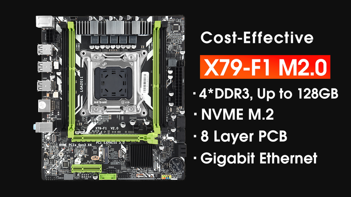 X79 F1 V2.0 Motherboard, 2-Channel DDR3, 64G RAM, M.2 NVME USB 2.0 ...