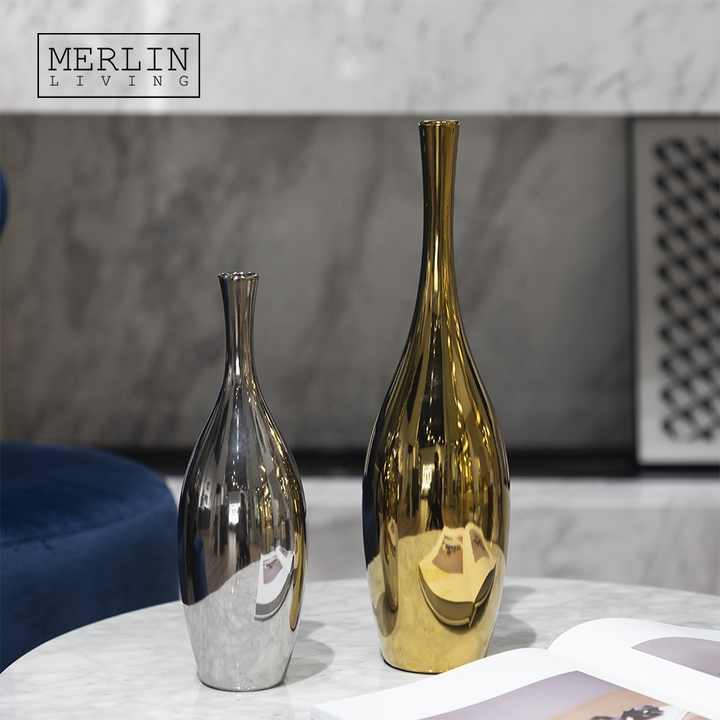 Merlin Living Glitter Mirrored Silver Gold Vase for Home Decor