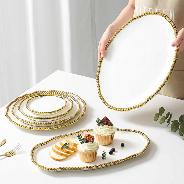 European-Style Phnom Penh Bead Ceramic Steak Plate Luxury High-Grade ...