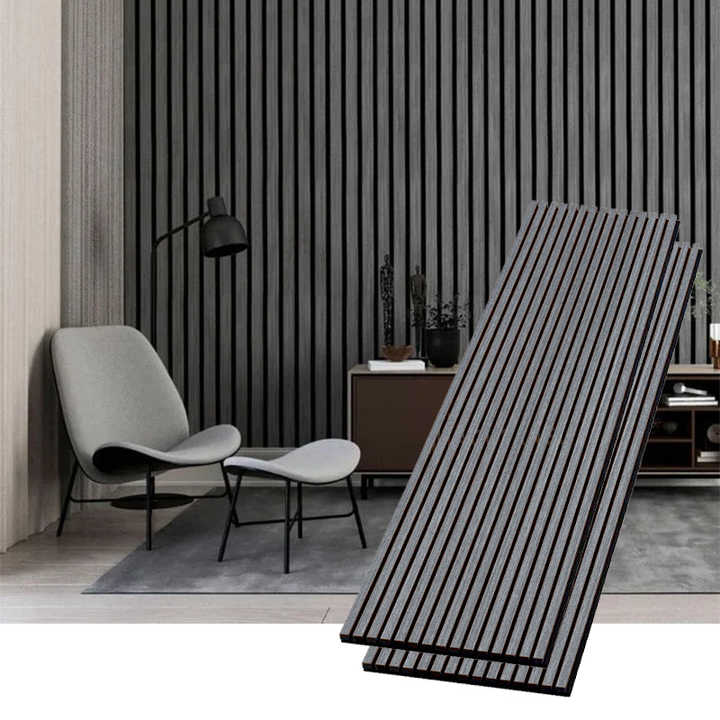 Natural Wood Veneer Grey Wall Panel Fireproof Soundproof Wall Panels ...