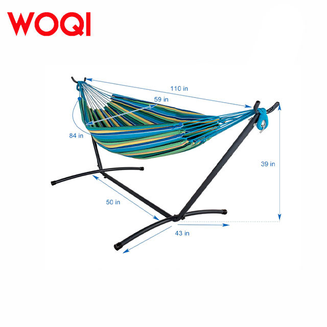 WOQI Oasis Stripe Basics Double Hammock Cotton Thread Adjustable Height ...