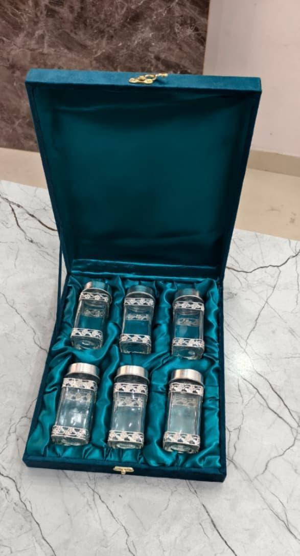 Luxury Handmade Glass Spice Jar Set with Premium Velvet Storage Box ...