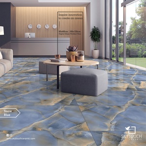 Blue Marble Look Porcelain Tiles - High-Gloss Luxury
