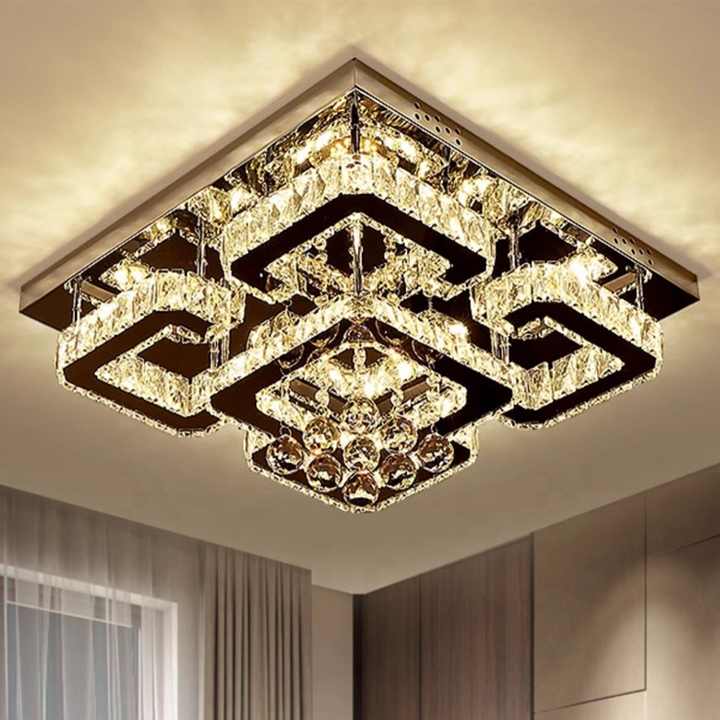 Square Luxury Led Ceiling Lamp Hotel Lobby Crystal Ceiling Light ...