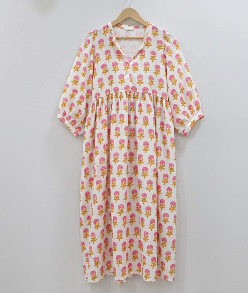 Indian Hand Block Print Formal Floral Simple Cotton Tunic Midi Dress ...