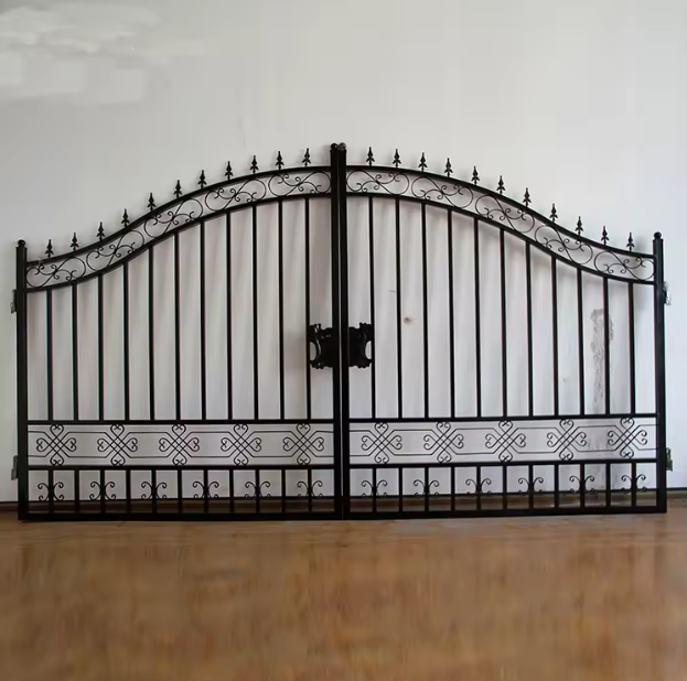 Heavy Duty Wrought Iron Driveway Gate with Walk Door Decorative Metal ...
