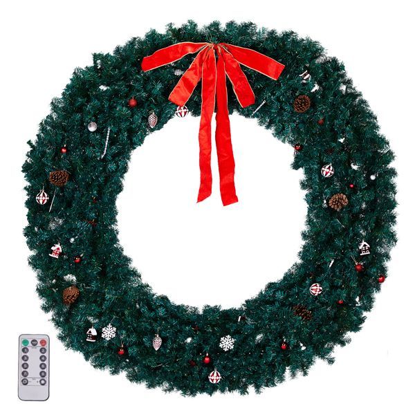 72in Pre-Lit Christmas Wreath with 300 Warm White Lights and 1200 PVC ...