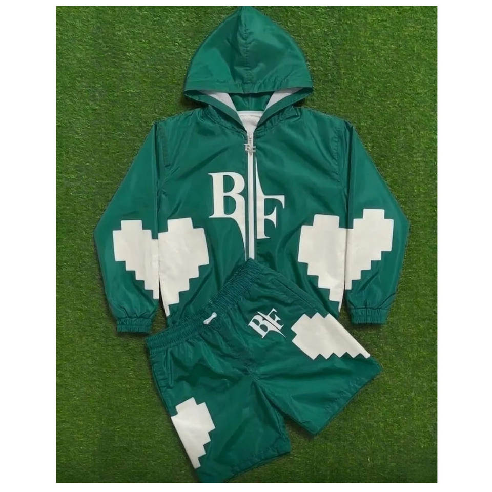 Men's Custom Logo Solid Windbreaker Two-Piece Heavyweight Sweat Shorts ...