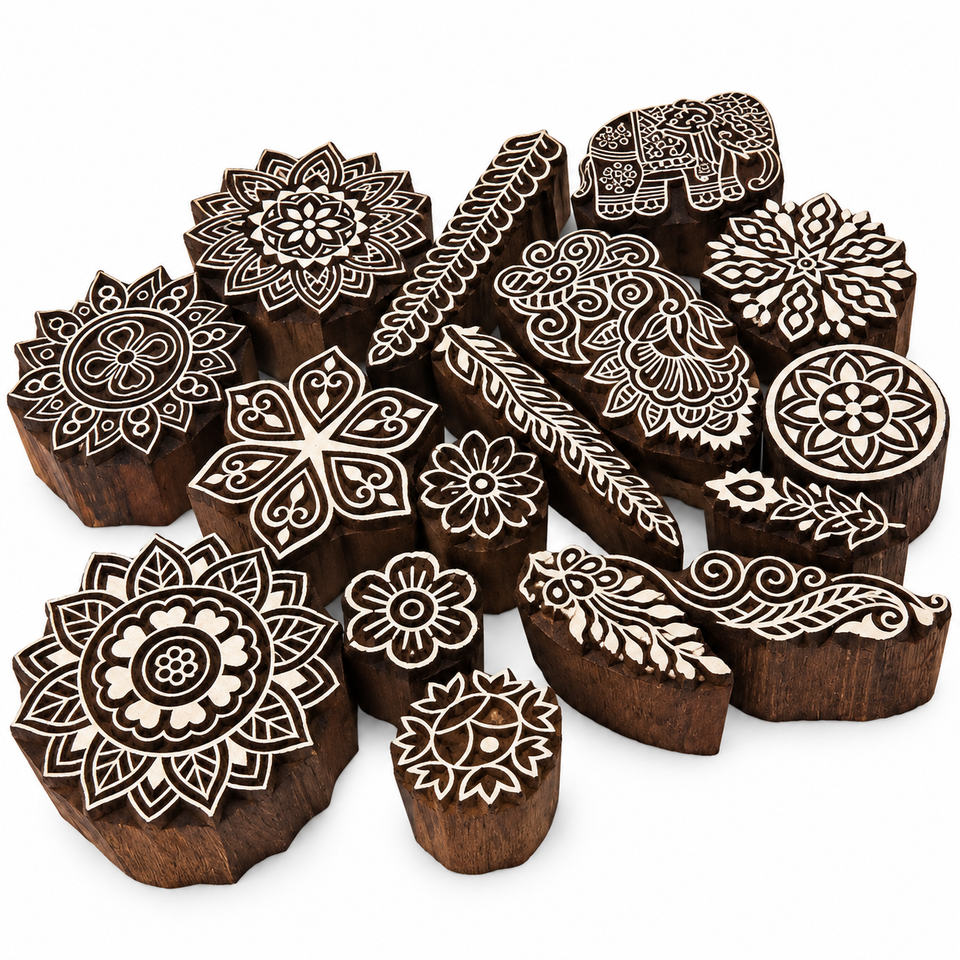 Hand Carved Wooden Printing Blocks for Textile Fabric Paper Craft Block ...