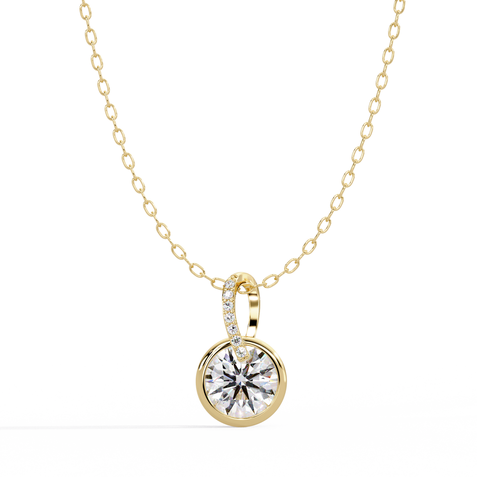 Custom 9K Gold Lab Grown Diamond Bezel Solitaire Pendant Necklace ...
