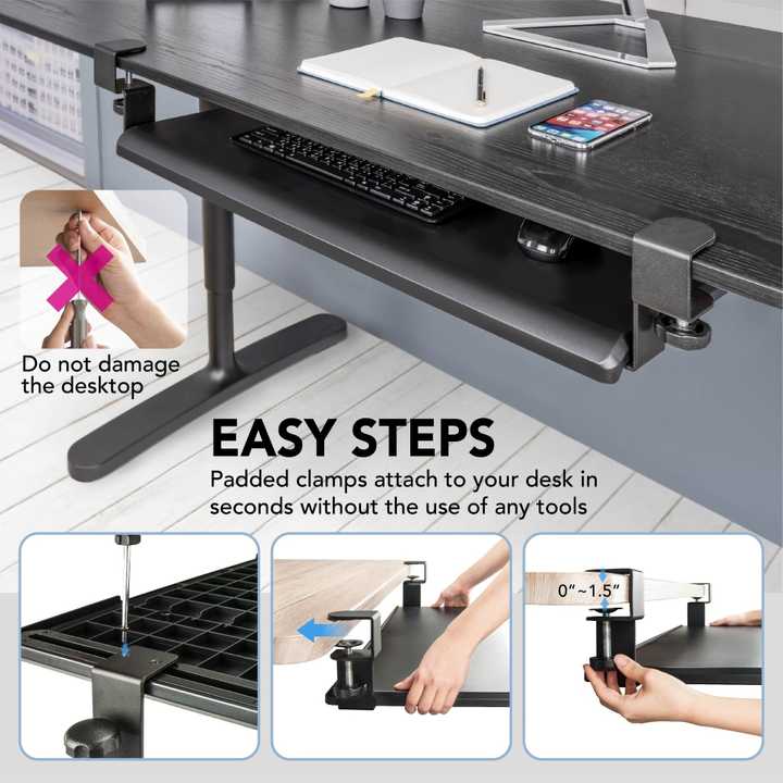 Clamp On Under Desk Keyboard Tray - AIDATA Computer Keyboard Tray