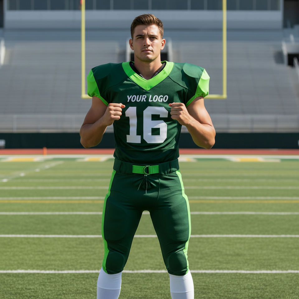 Men's American Football Uniform Green Short Sleeve V-Neck Moisture ...