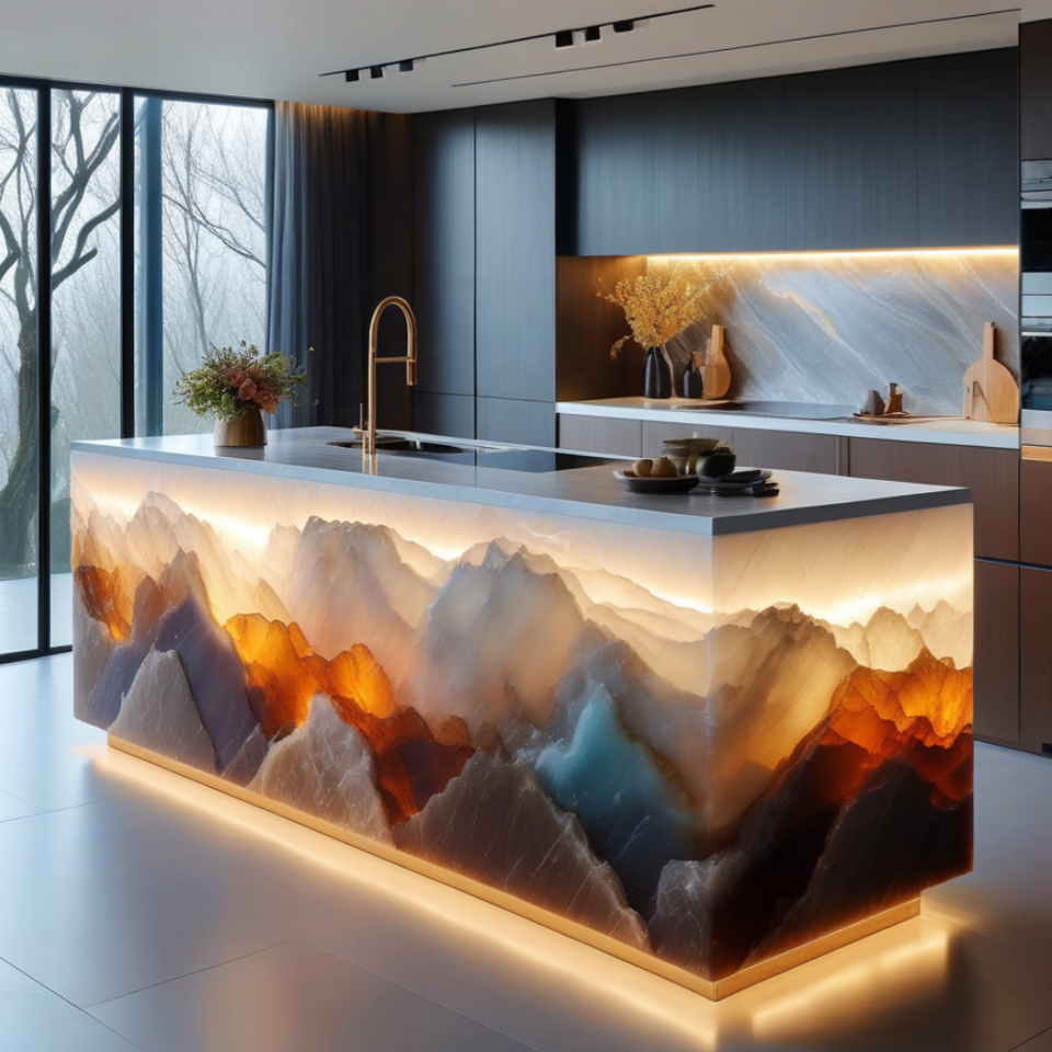 Custom Luxury Resin Bar Countertop - Backlit Crystal Effect