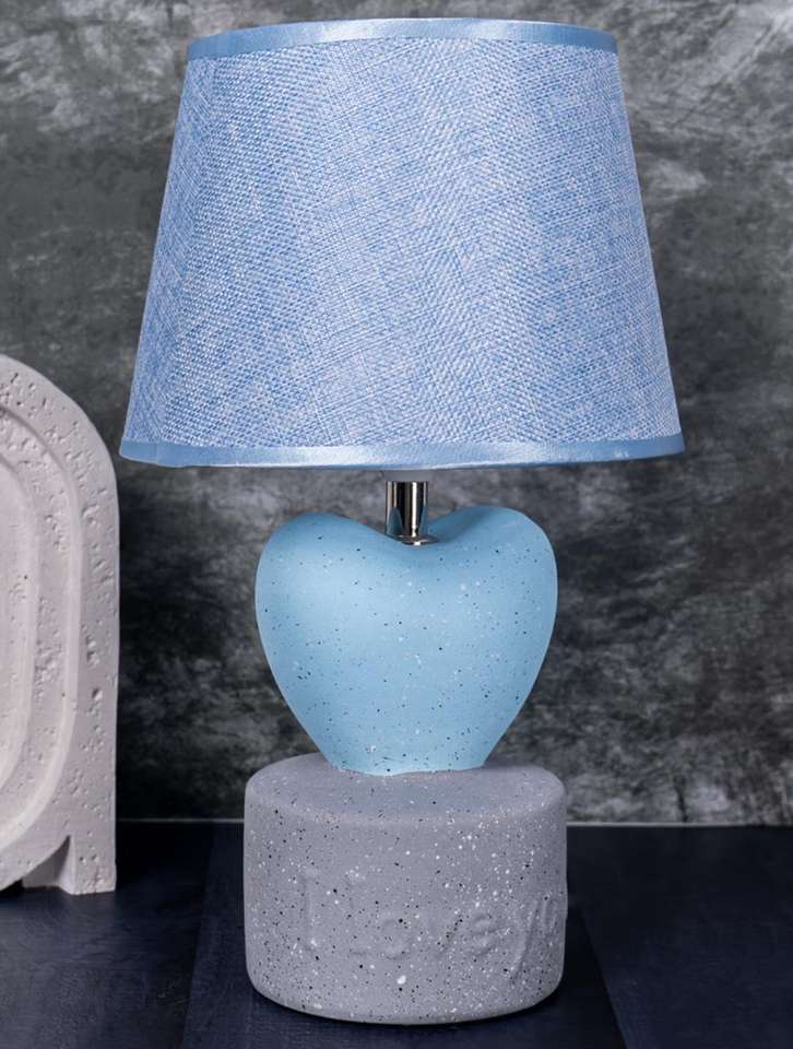 Modern Heart Shape Resin Table Lamp with Blue Fabric Drum Shade Warm ...
