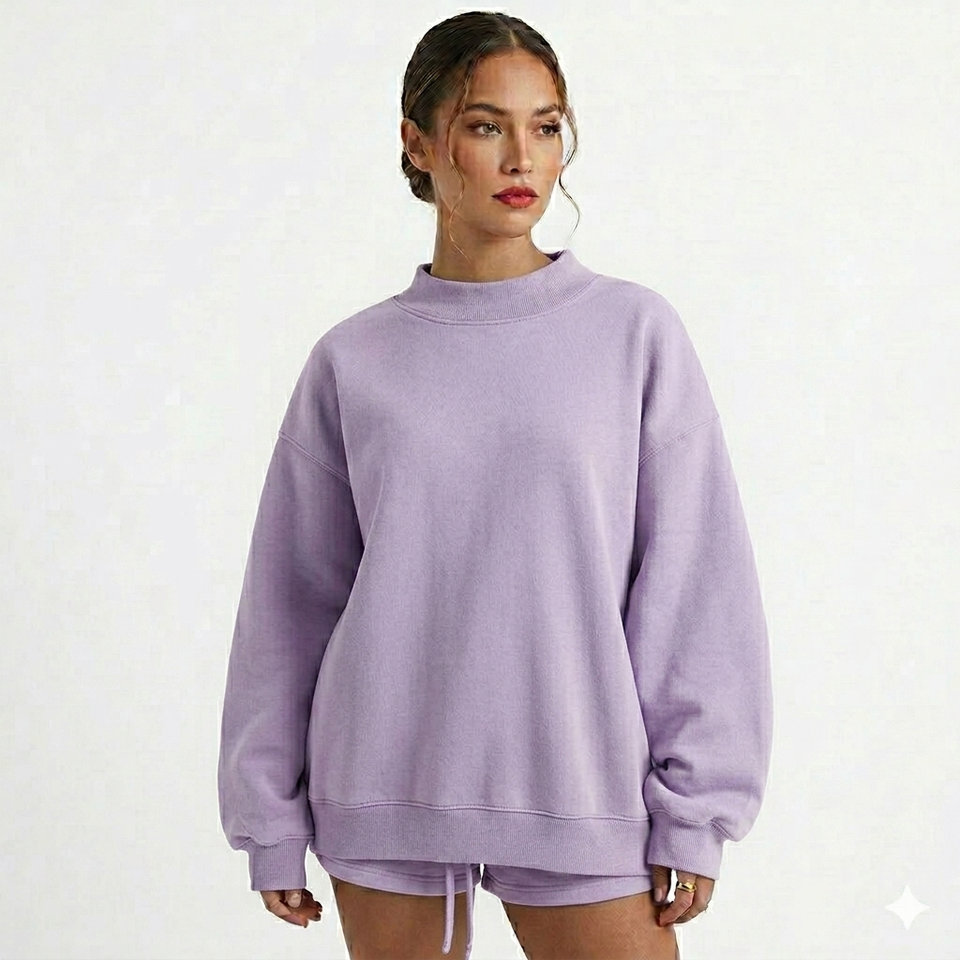 Women's New Fashion High Quality Fleece Embroidered Oversized Mock Neck ...