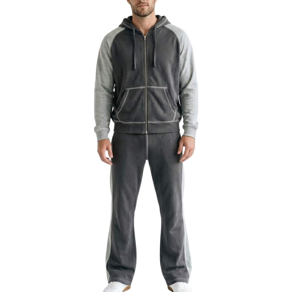 100% Cotton Men Baggy Sweat Suits Breathable Two Tone Zip Up Hoodie ...