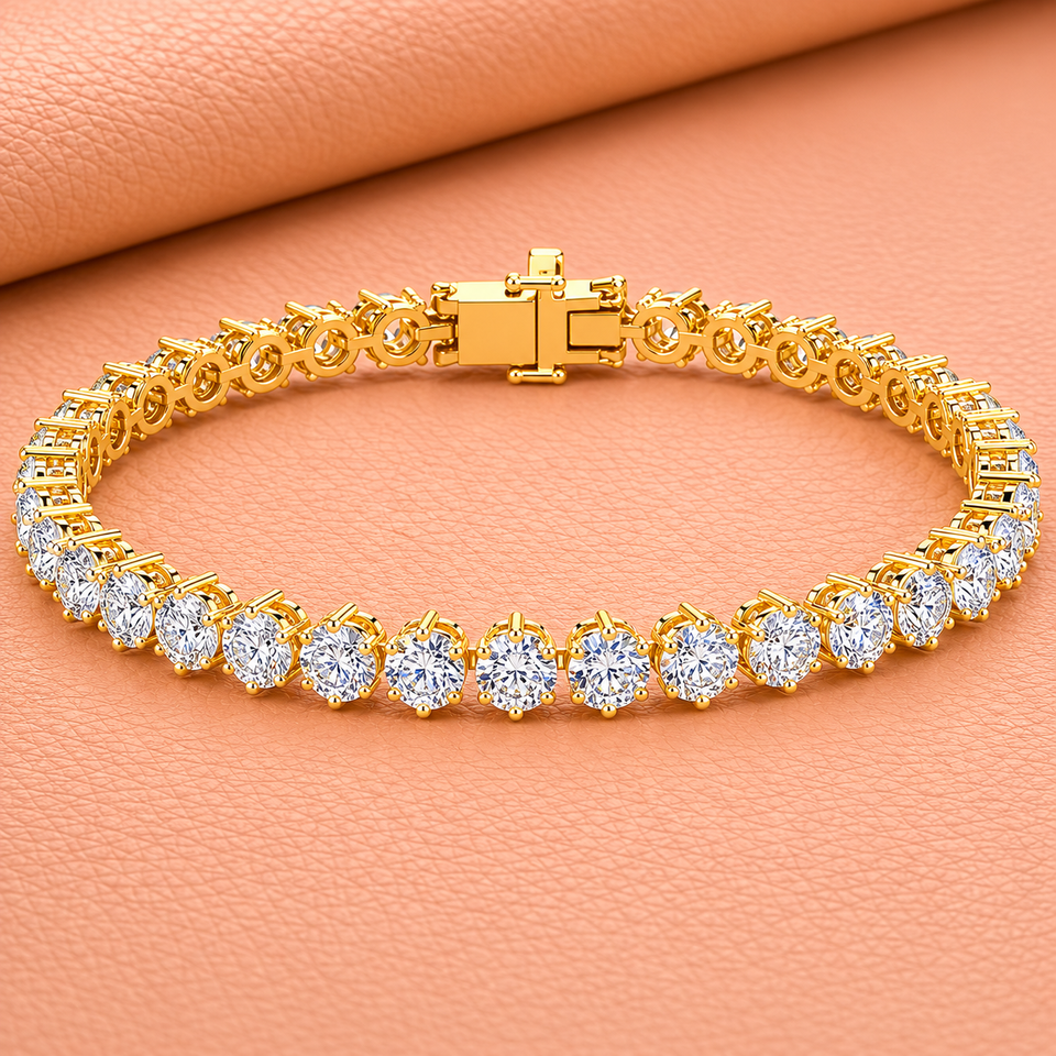 Round Cut Diamond Tennis Bracelet for Women in Yellow Gold White Gold ...