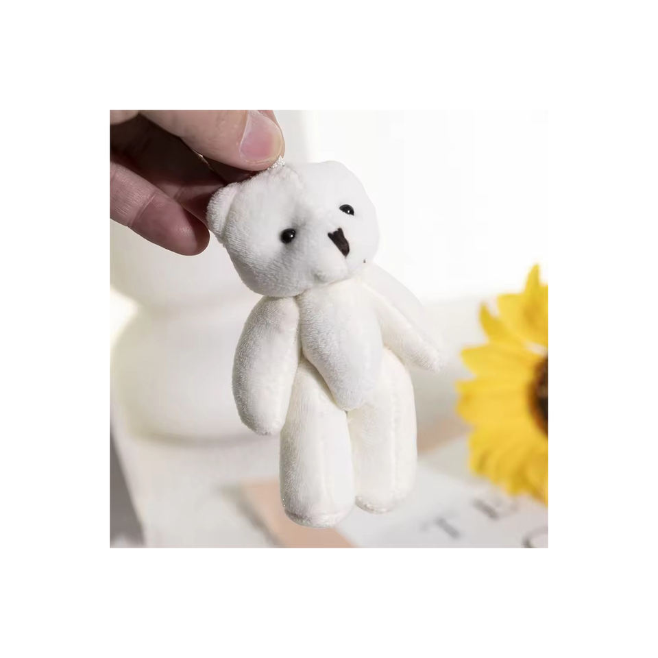 Cute Plush Bear Keychain 3D Cartoon Soft Toy Faux Fur White Red Check ...