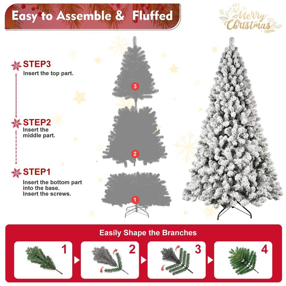 5FT Pre-Lit Christmas Tree with 200 Lights Hinged Artificial Xmas Tree ...