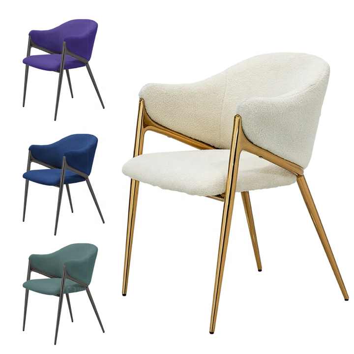 Nordic Soft Blue Padded Velvet Oval Back Dining Chairs