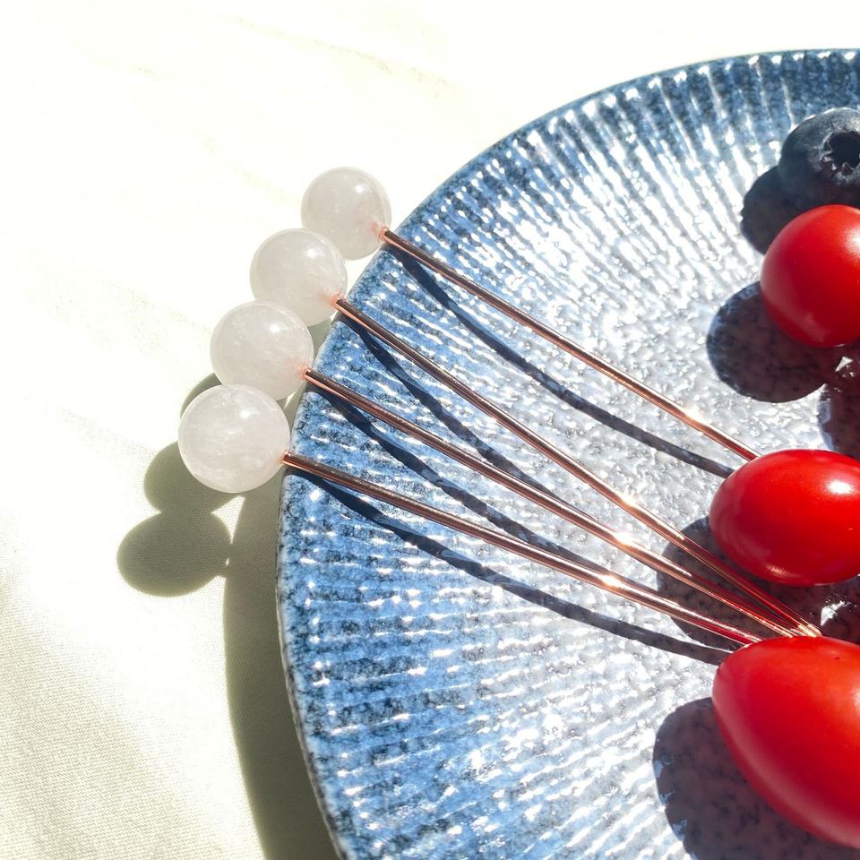 Pink Crystal Fruit Skewer, Natural Jade Amethyst Fruit Fork, Creative ...