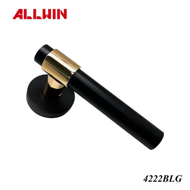 Modern Luxury Round Black Gold Solid Brass Lever Door Handle for Hotel ...