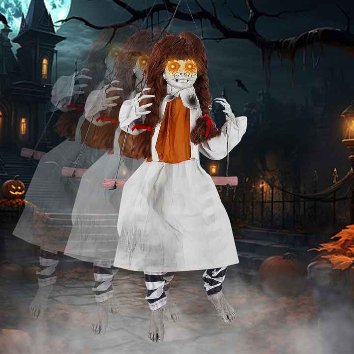 Halloween Animatronic Decorations Life-Size Scary Swing Girl Props ...