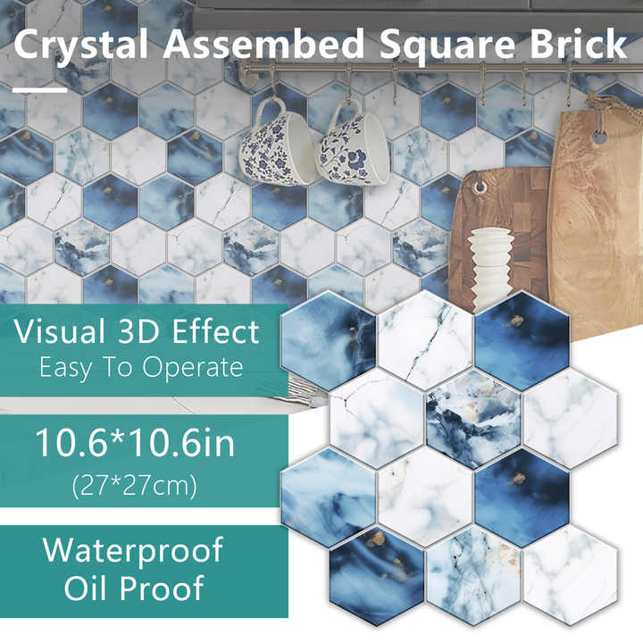 Blue White Marble PVC Self-Adhesive Wall Tile Sticker Waterproof ...