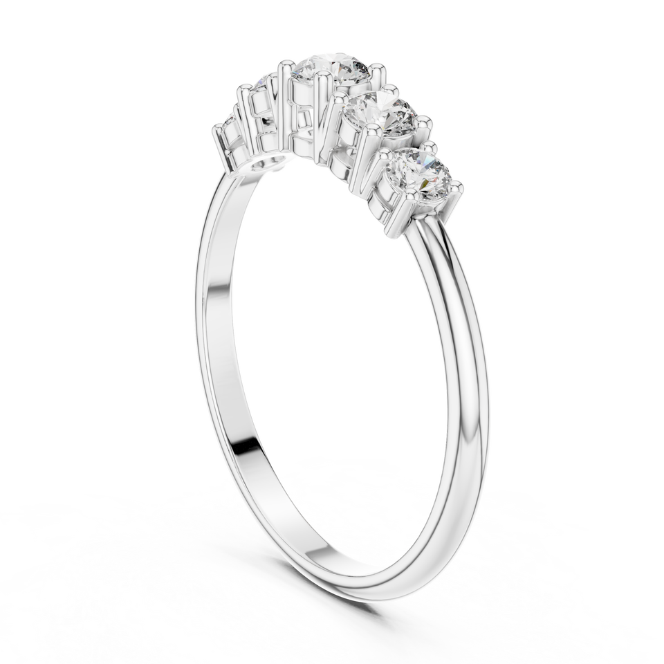 Round Cut Moissanite Solitaire Five Stone Engagement Ring in Sterling ...