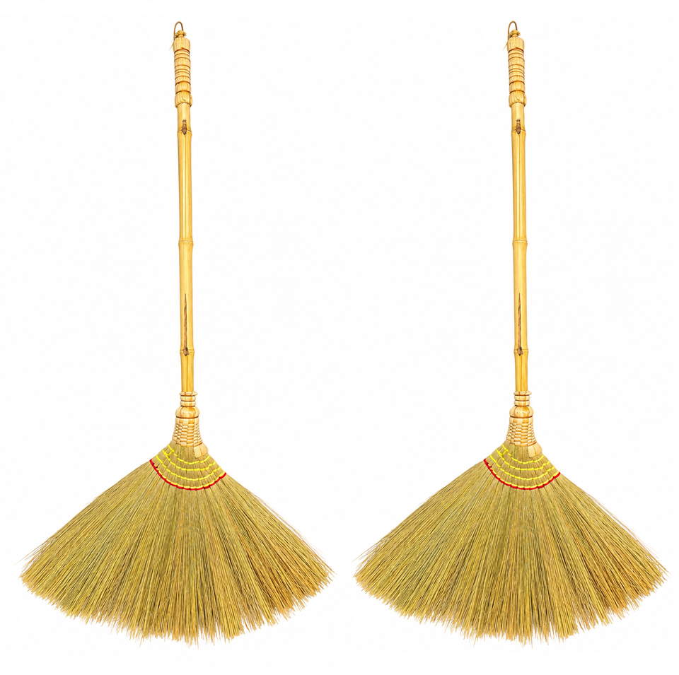 Classic Plastic Wire Handle Coconut Fiber Grass Broom Medium Bristle ...