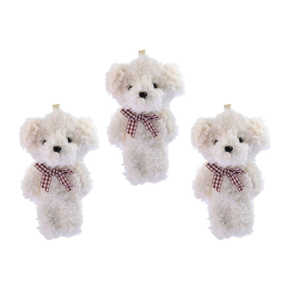 Cute Plush Bear Keychain 3D Cartoon Soft Toy Faux Fur White Red Check ...