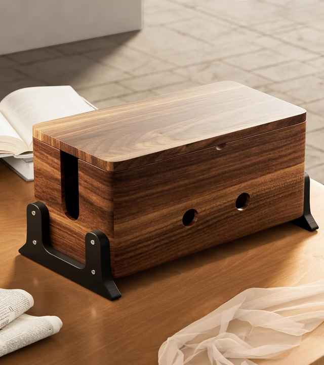 Large Wooden Acacia Cable Management Box Organizer Cable Hider Power ...