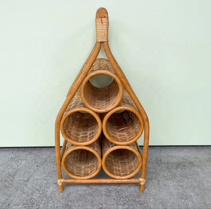 Elegant Natural Rattan Triangle Wine Rack Bohemian Rattan Wine 5 Bottle ...