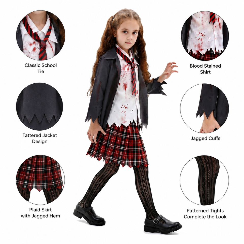 Baige Kids Zombie School Girl Costume JK Style Cosplay Outfit Halloween ...