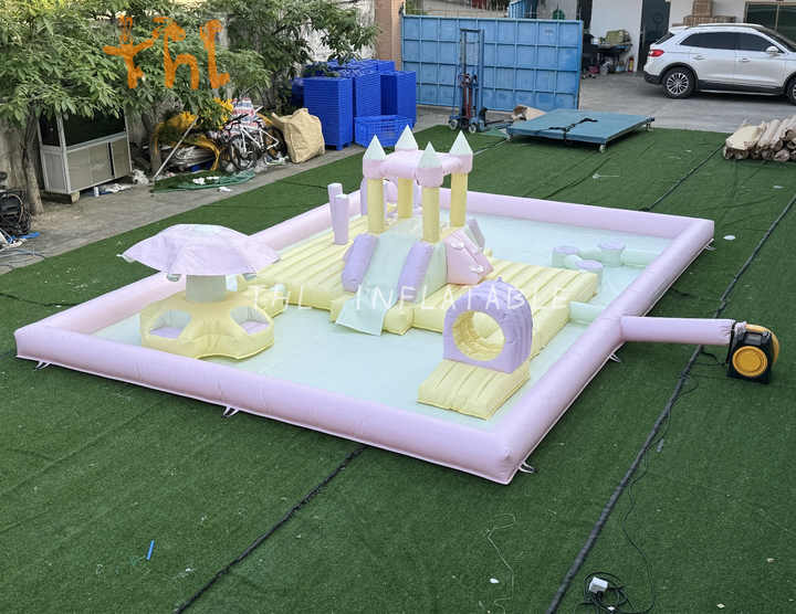 White Obstacle Course with Water Slide Pool Commercial Bouncer ...