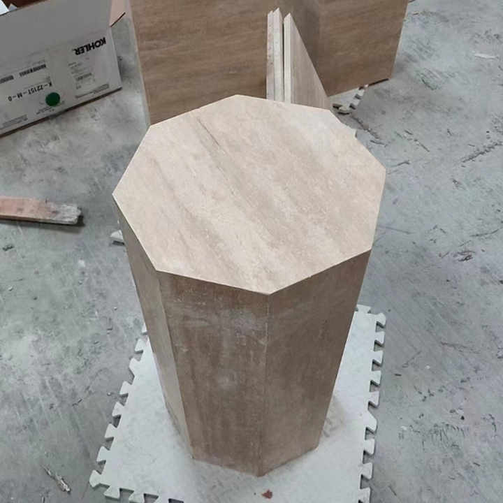 Travertine Stone Plinth Tall Marble Table - Stylish & Durable