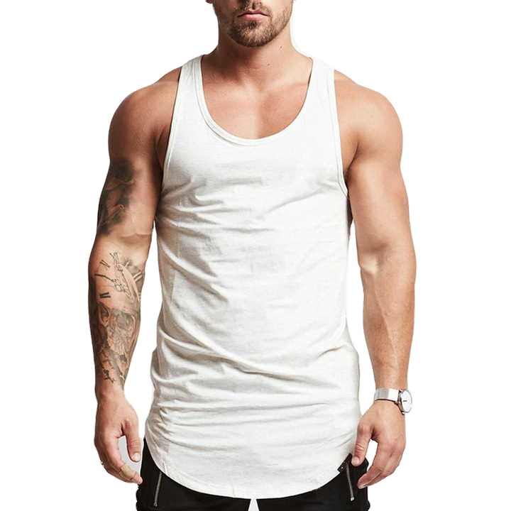 Source Loose fit long line tank tops curved hem sleeveless men tank top ...
