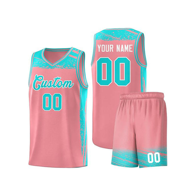 Custom Pink Basketball Jersey Set Sublimated V-Neck Sleeveless ...
