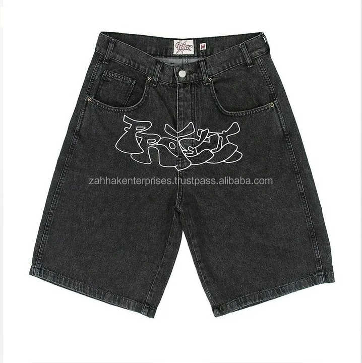 Low MOQ Embroidery Denim Washed Shorts Custom Men Street Wear Denim ...