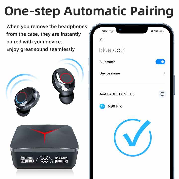 TWS M90 Pro Wireless Stereo Earphones with Active Noise Cancellation